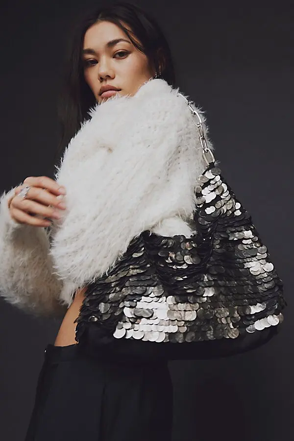 FP COLLECTION Diana Sequin Disc Shoulder Bag