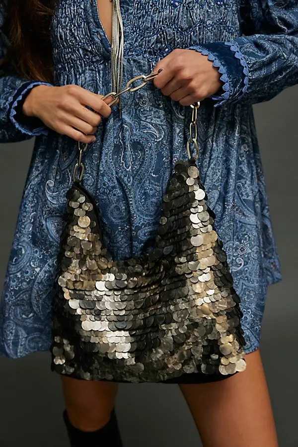 FP COLLECTION Diana Sequin Disc Shoulder Bag