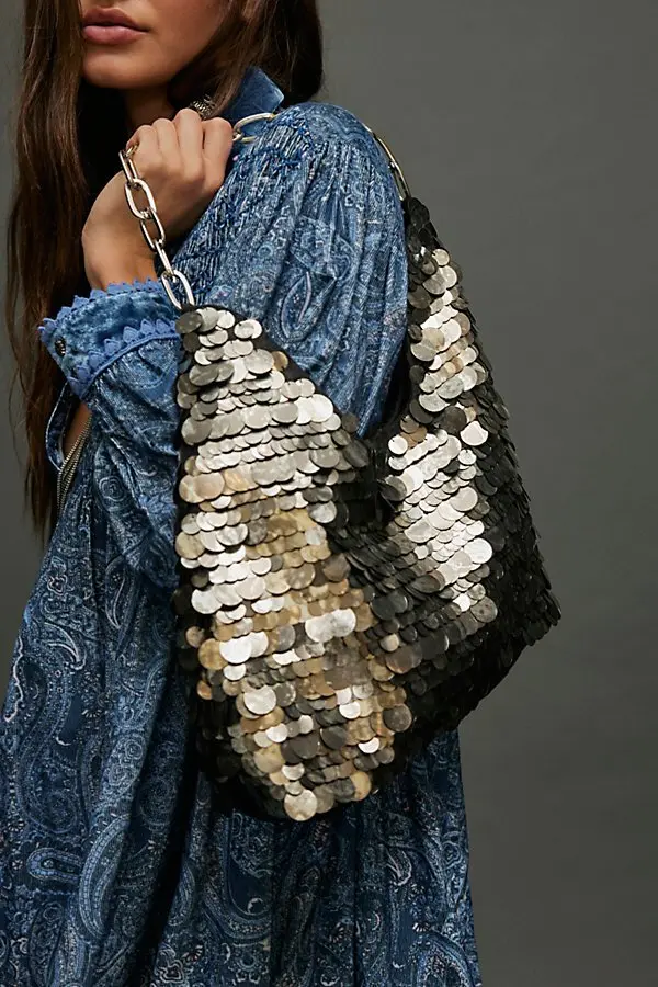 FP COLLECTION Diana Sequin Disc Shoulder Bag