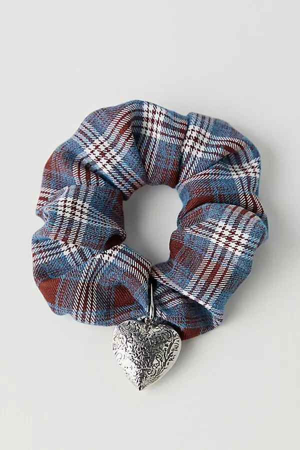 Free People Leon Pony Locket Scrunchie - Blue Plaid
