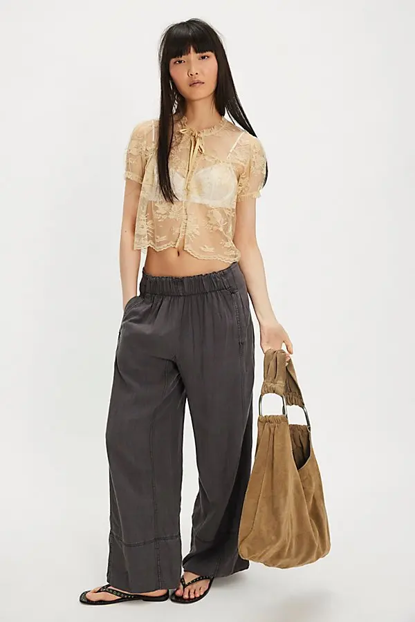 Free People Day's End Linen Pull-on Trousers - Black