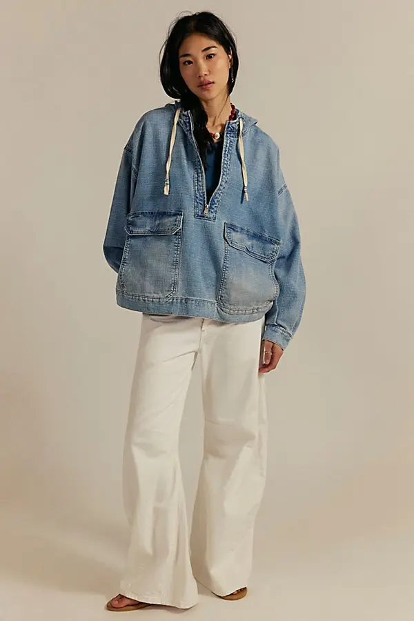 We The Free Casey Denim Pullover Jacket With Hood