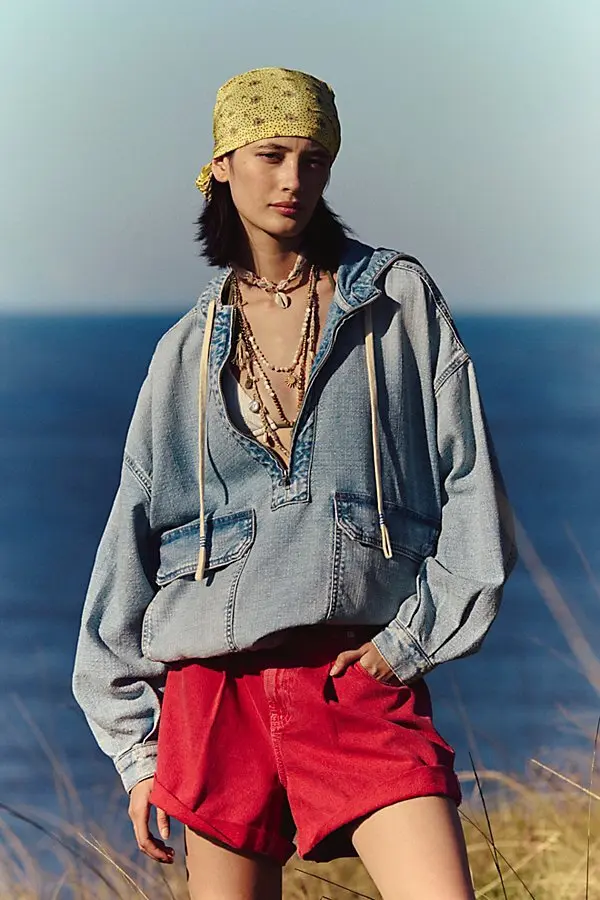 We The Free Casey Denim Pullover Jacket With Hood