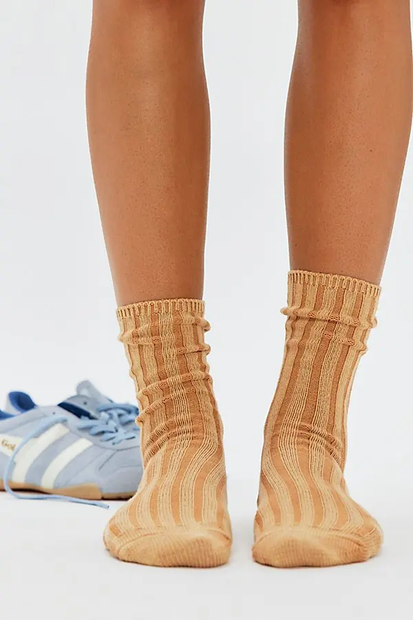 Free People Ribbed Overdyed Trouser Socks - Biscuit