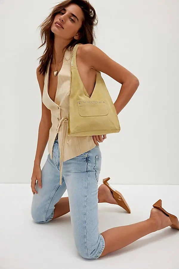 FP COLLECTION Knox Studded Suede Shoulder Bag