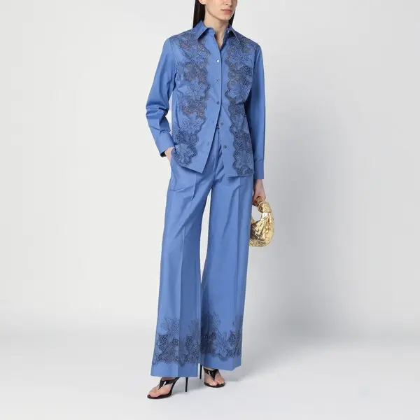 P.a.r.o.s.h Embroidered Cotton Poplin Trousers - Blue