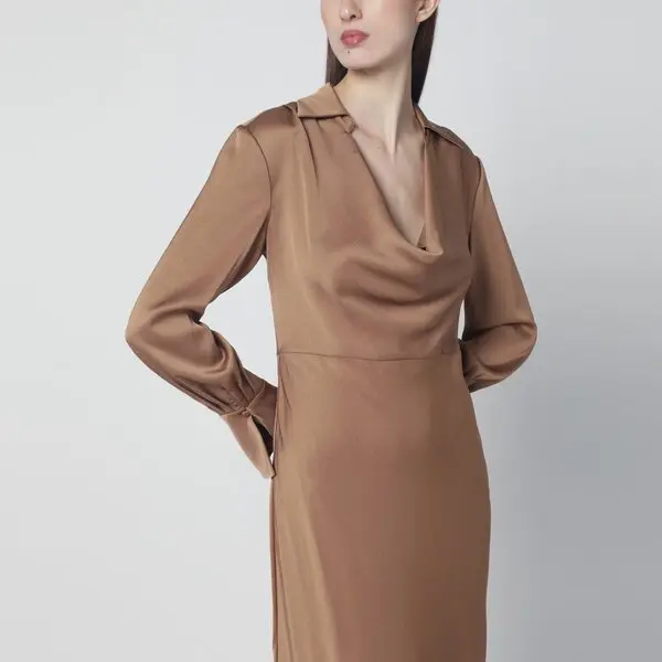 Simkhai Adelle Satin Maxi Dress With Draping - Brown