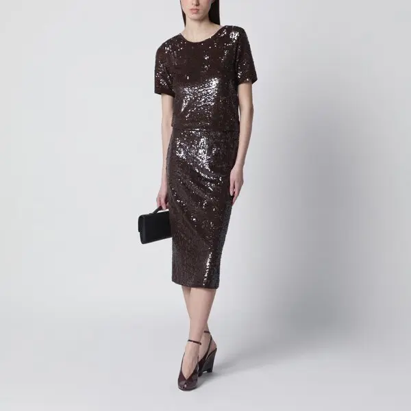 P.a.r.o.s.h Sequin Pencil Skirt - Brown