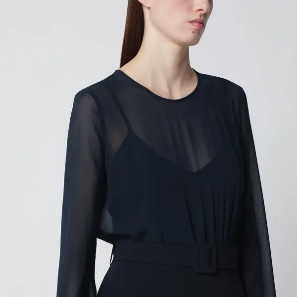 P.a.r.o.s.h Parosh Crew-neck Jumpsuit With Belt - Blue