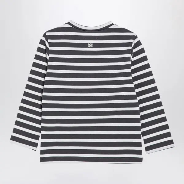DOUUOD Striped Cotton Jersey Long Sleeve Crewneck Top