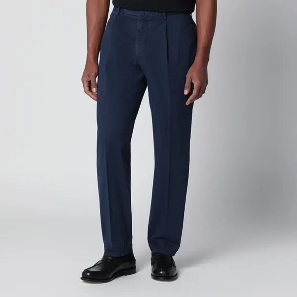 SANTANIELLO Tailored Cotton Trousers - Blue