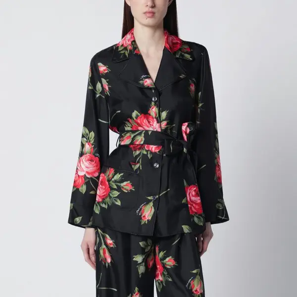 Dolce & Gabbana Black Silk Twill Floral Print Shirt - Multicolor