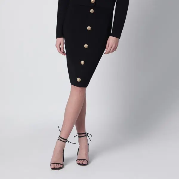 Balmain Tweed Pencil Skirt With Gold-tone Logo Buttons
