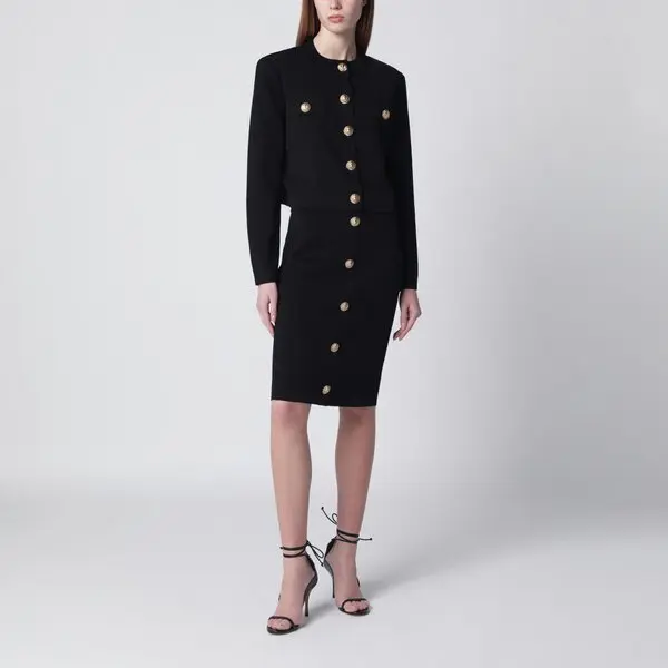 Balmain Tweed Pencil Skirt With Gold-tone Logo Buttons