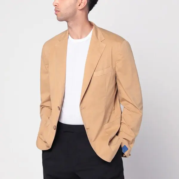 SANTANIELLO Walnut-coloured Single-breasted Cotton Jacket