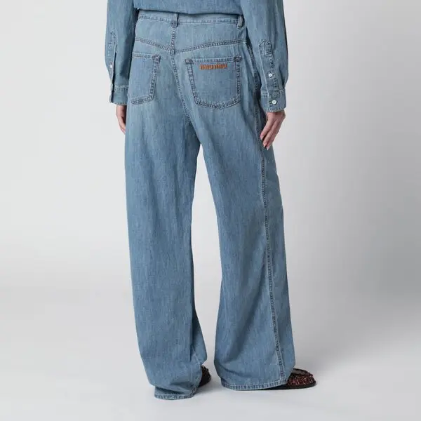 Miu Miu High-waisted Wide-leg Chambray Pants - Light Blue