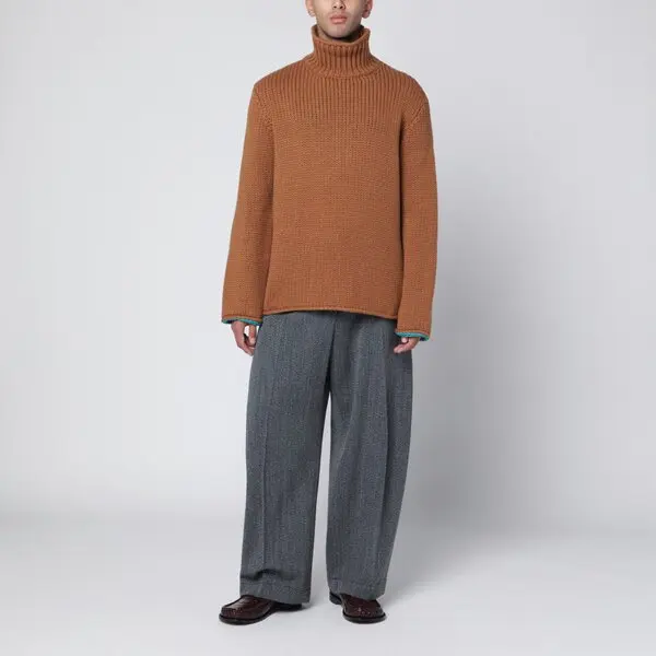Loewe Wool Turtleneck Sweater With Leather Detail