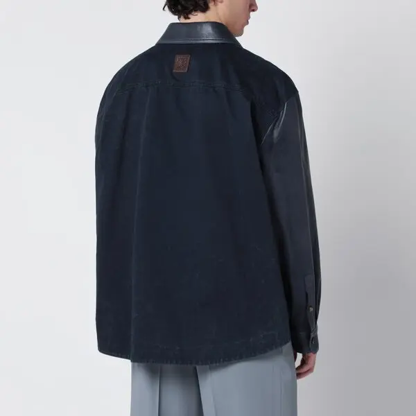 Loewe Oversized Navy Shirt In Leather And Cotton