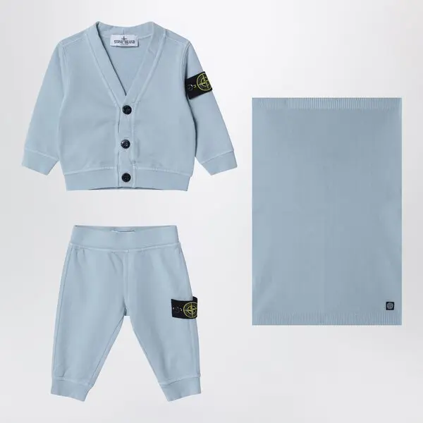 Stone Island Two-piece Set With Blanket - Light Blue
