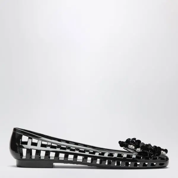 HEAVENLY JELLY Bloomi Ballet Flats In Pvc With Beaded Flowers - Black