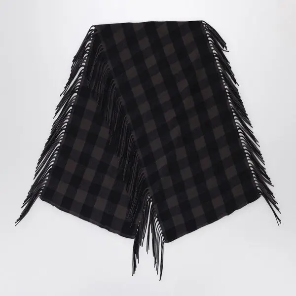 Destin Brown Check Wool And Cashmere Shawl - Grey