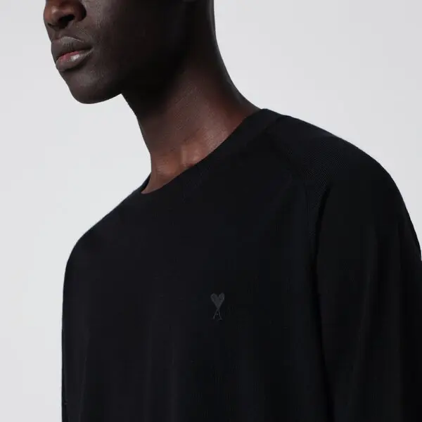 AMI Paris De Coeur Merino Wool Sweater - Black