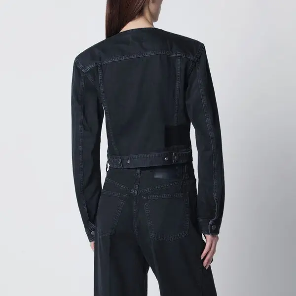 HAIKURE Crewneck Cropped Denim Jacket - Grey