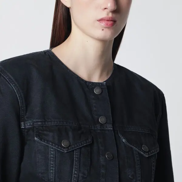 HAIKURE Crewneck Cropped Denim Jacket - Grey