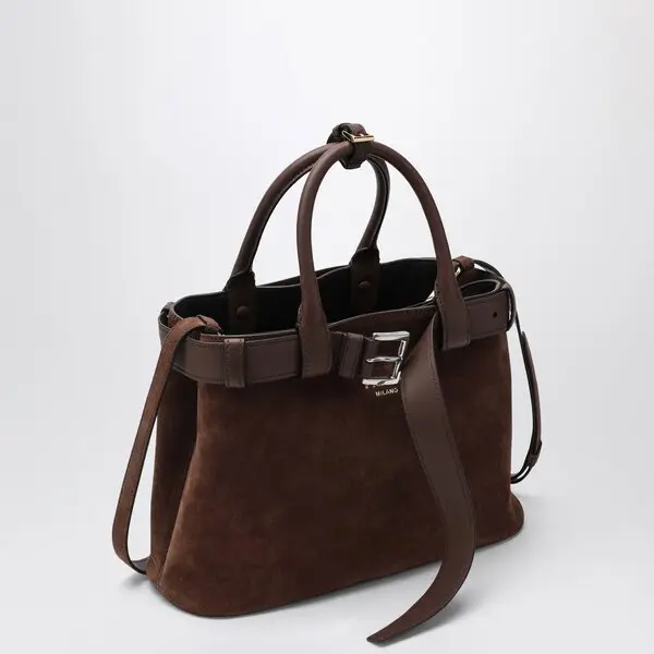 Prada Buckle Detail Suede Handheld Bag - Brown