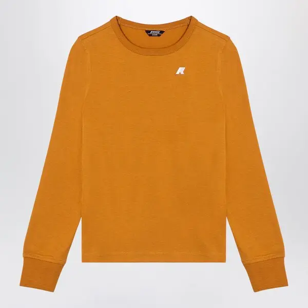 K-WAY Cotton Long Sleeve T-shirt With Logo Patch - Yellow