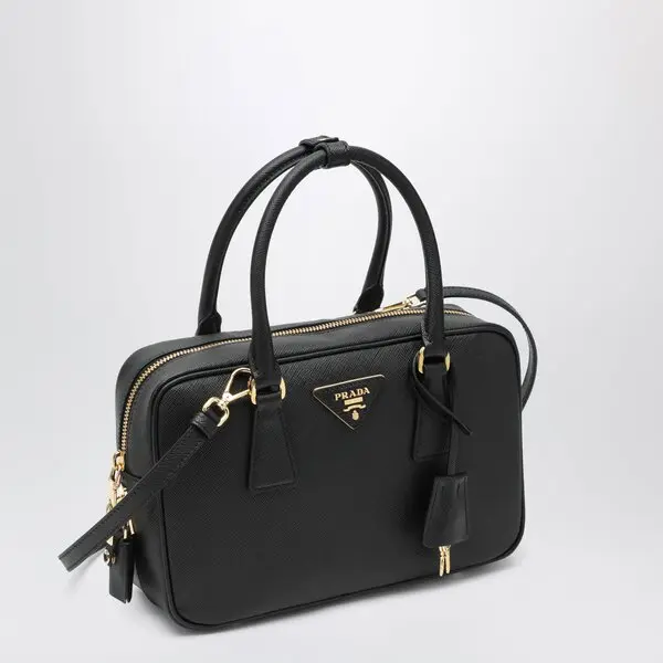 Prada Saffiano Leather Top Handle Bag - Black