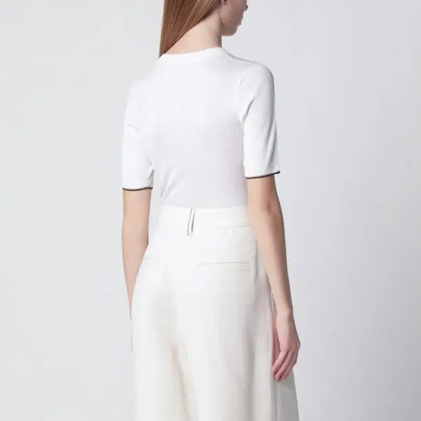 Brunello Cucinelli White Cashmere And Silk Blend Knit Top