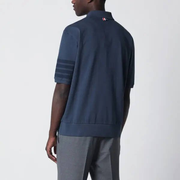 Thom Browne Navy Cotton Polo Shirt - Blue