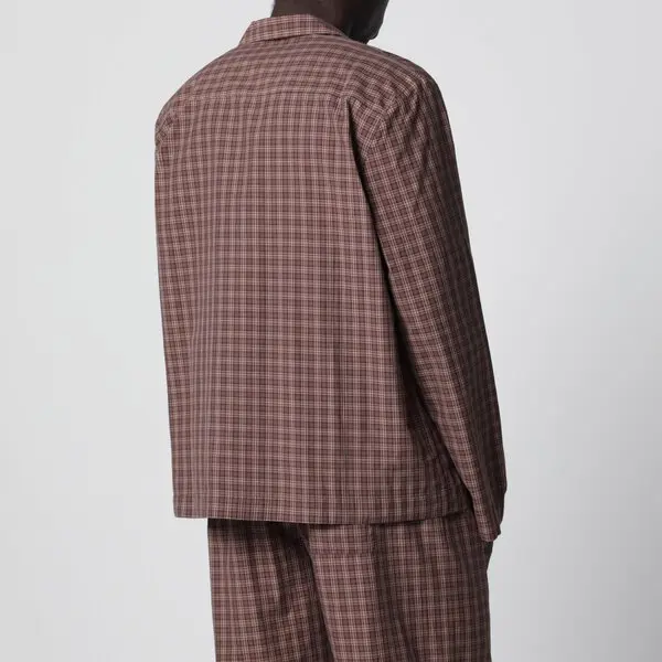 TEKLA Serra-colored Cotton Pajama Shirt With Check Pattern - Brown