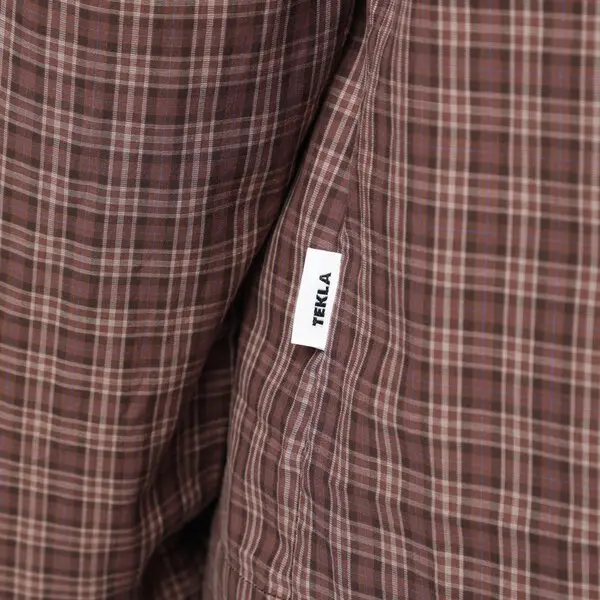 TEKLA Serra-colored Cotton Pajama Shirt With Check Pattern - Brown