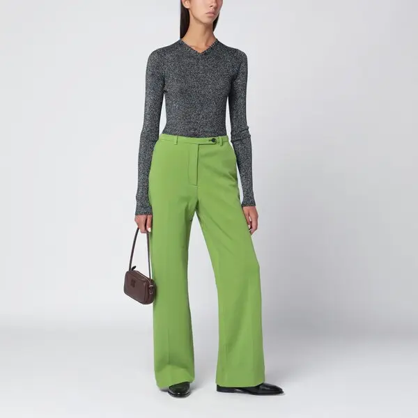 Miu Miu Metallic Lurex V-neck Long-sleeve Sweater