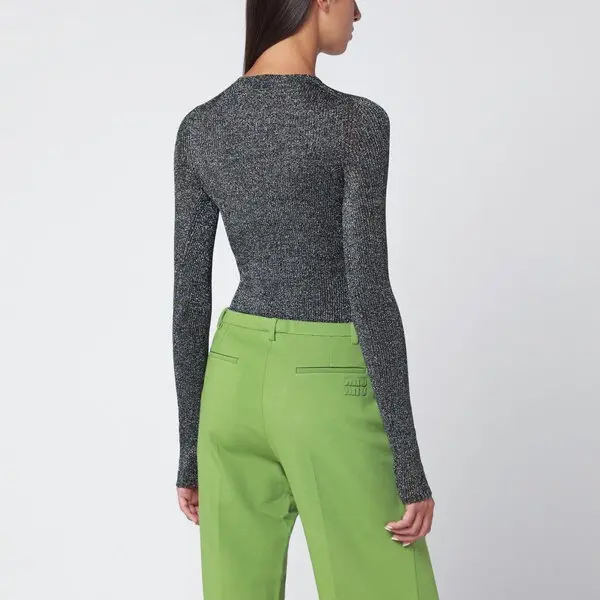 Miu Miu Metallic Lurex V-neck Long-sleeve Sweater