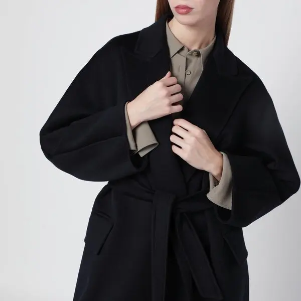 Max Mara Navy Cashmere Wrap Coat