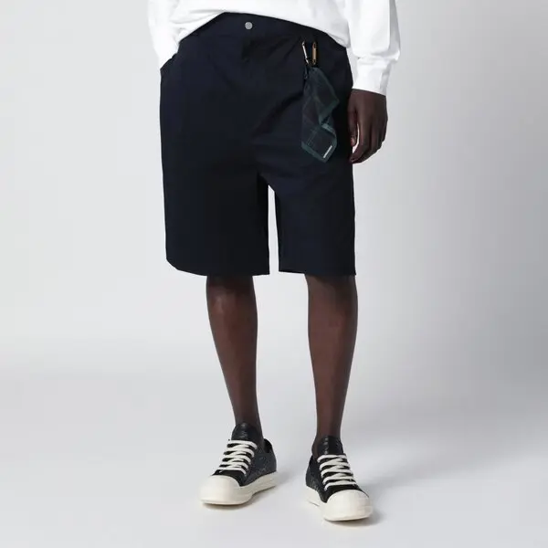 DARKPARK Navy Cotton Bermuda Shorts With Carabiner And Scarf Detail - Blue