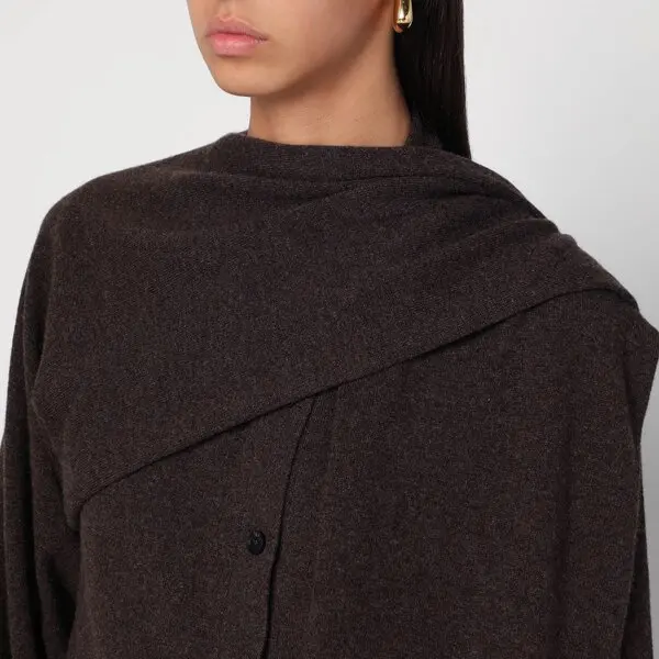 FERRAGAMO Clay Mélange Cashmere Cardigan With Scarf Detail