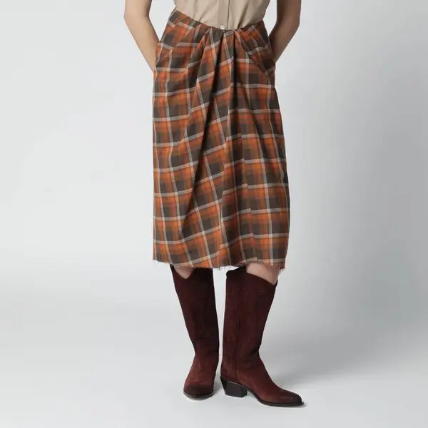 6397 Draped Tartan Wool Blend Skirt - Multicolor