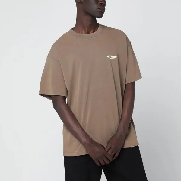 REPRESENT Light Brown Cotton T-shirt With Logo