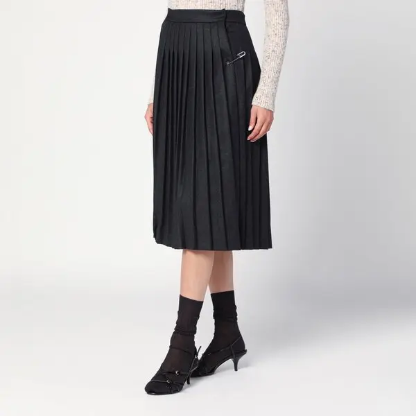 Prada Pleated Virgin Wool Skirt With Logo Detail