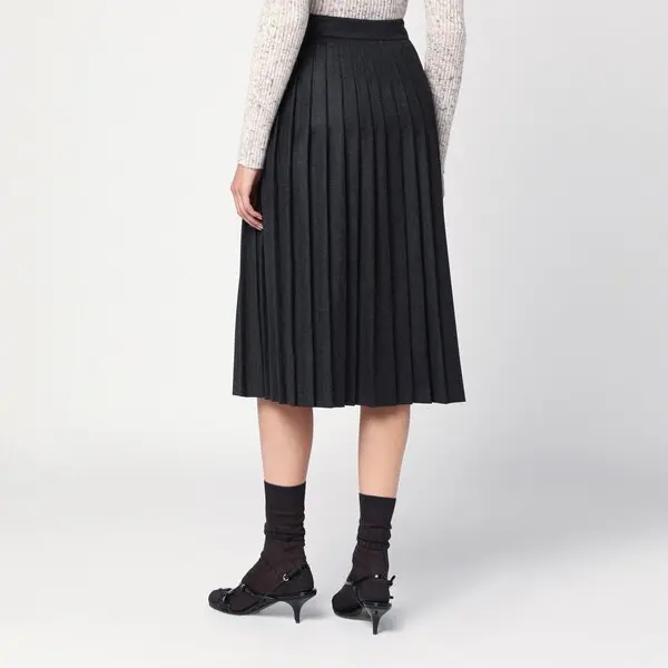 Prada Pleated Virgin Wool Skirt With Logo Detail