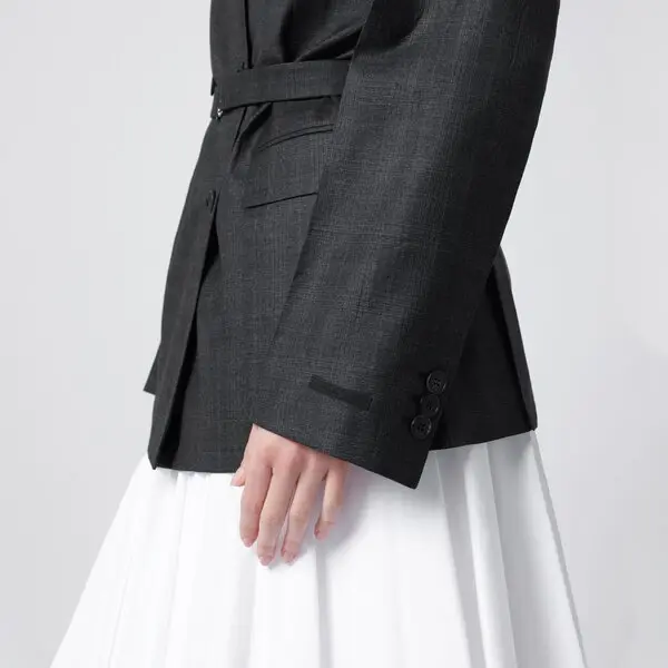 Prada Double-breasted Wool Jacket With Check Pattern And Belt