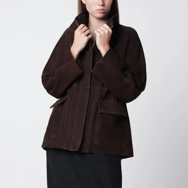 Nour Hammour Mocha Quai Fluid Suede Jacket - Brown