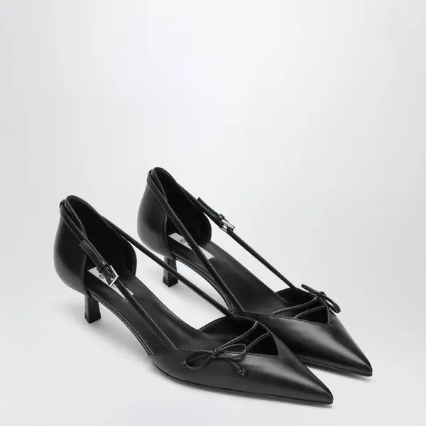 Prada Side-open Leather Slingback Pumps With Bow Detail