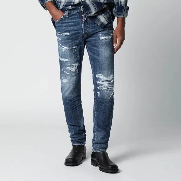 Dsquared2 Slim Washed Jeans With Distressed Details - Blue