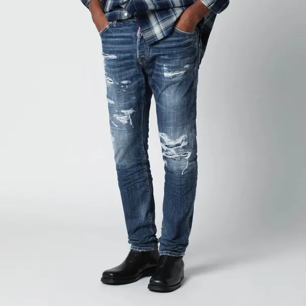 Dsquared2 Slim Washed Jeans With Distressed Details - Blue