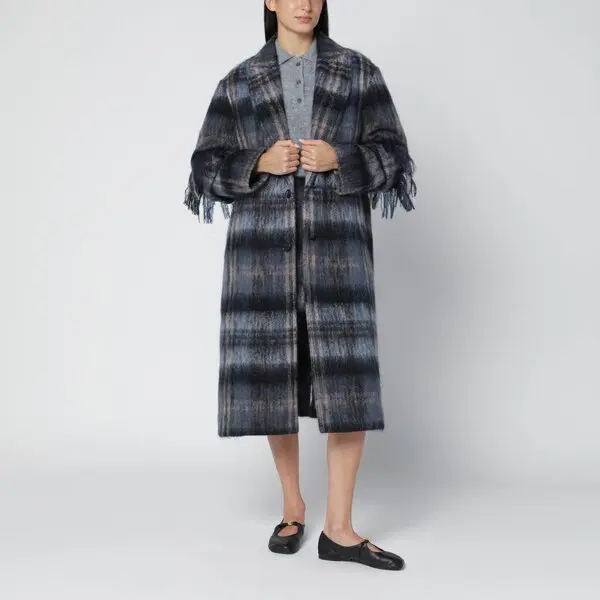 Loewe Mohair And Wool Blend Checked Coat - Blue